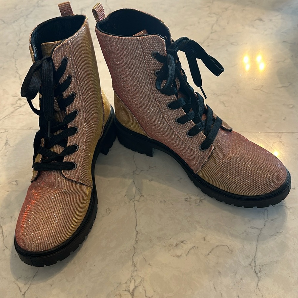 Rose Gold Sparkle Combat Boots - Gem